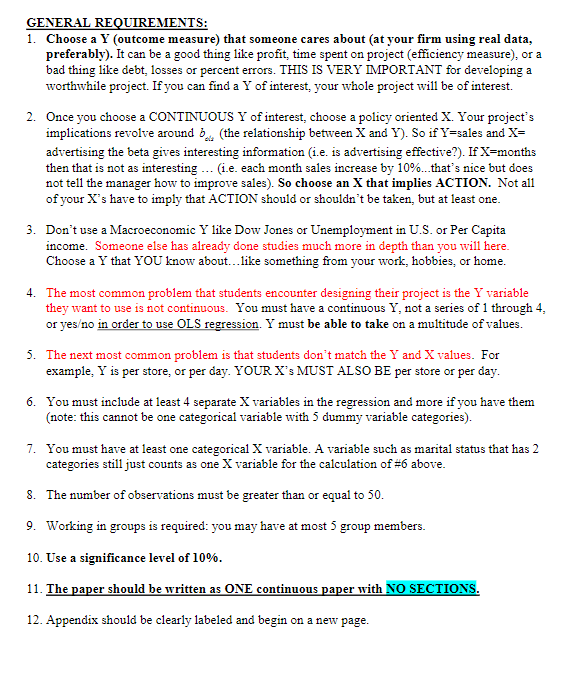 GENERAL REQUIREMENTS:Choose a Y (outcome measure) | Chegg.com