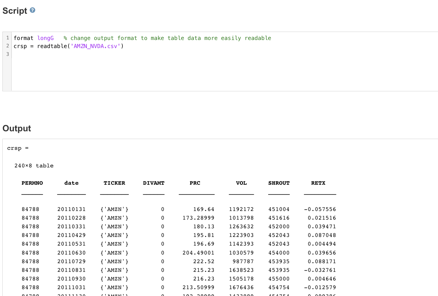 Solved Script 1 format long % change output format to make | Chegg.com