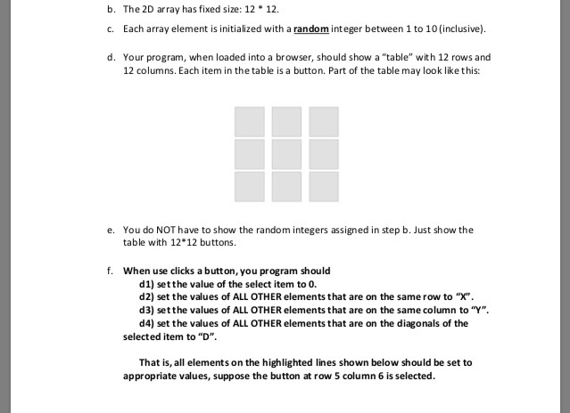 Solved Please create a 12 x 12 array using Javascript to | Chegg.com