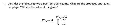 Solved 1. Consider the following two-person zero-sum game. | Chegg.com