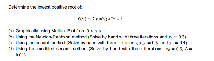 Solved Determine the lowest positive root of: f(x) = 7 | Chegg.com