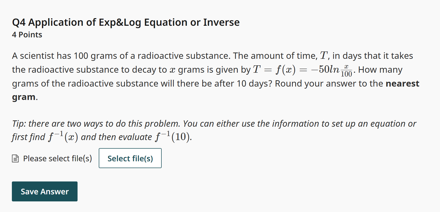 Solved Q4 Application of Exp\&Log Equation or Inverse 4 | Chegg.com