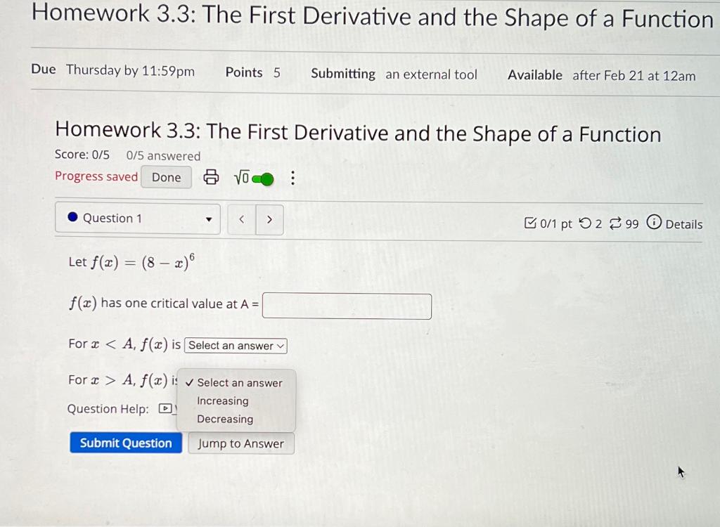 Solved Homework 3.3: The First Derivative and the Shape of a | Chegg.com