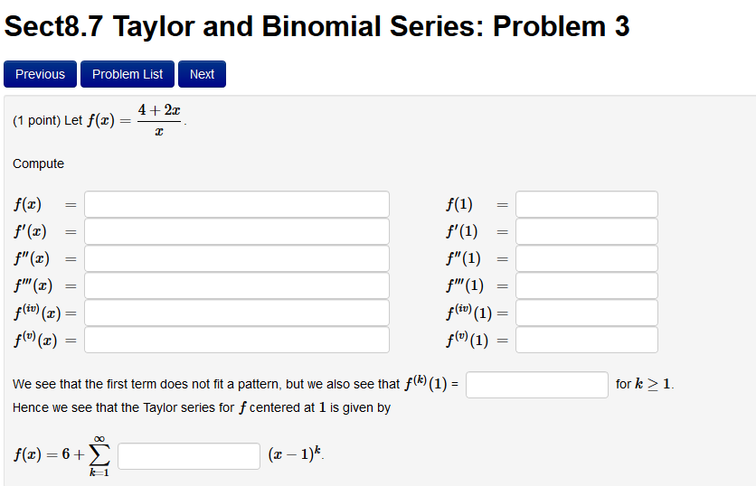 Solved Sect8.7 Taylor and Binomial Series: Problem 3 | Chegg.com