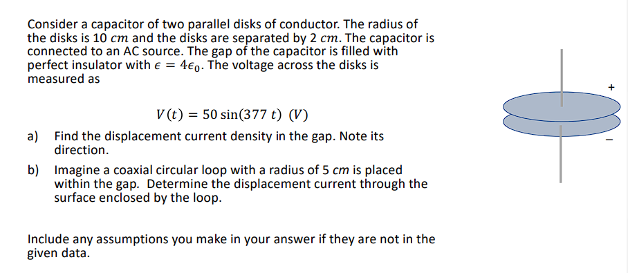 Solved Consider a capacitor of two parallel disks of | Chegg.com
