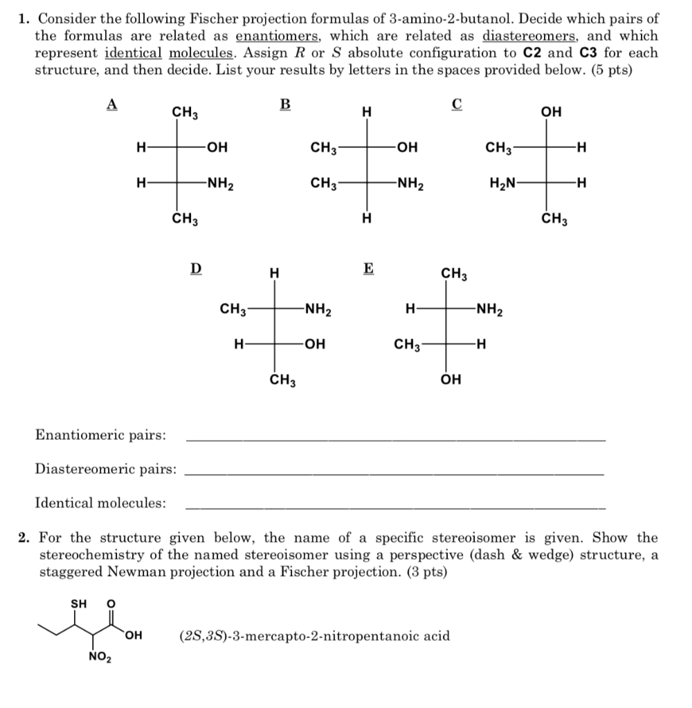 Solved 1. Consider the following Fischer projection formulas | Chegg.com