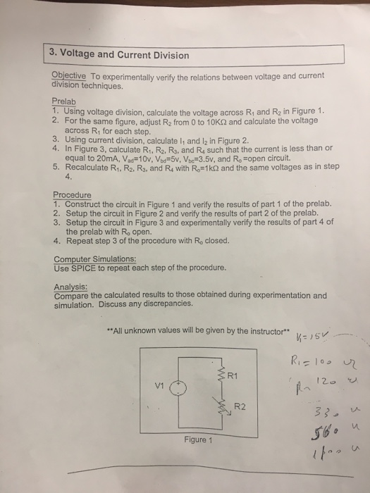 Solved 3 Voltage And Current Division Objective To Chegg