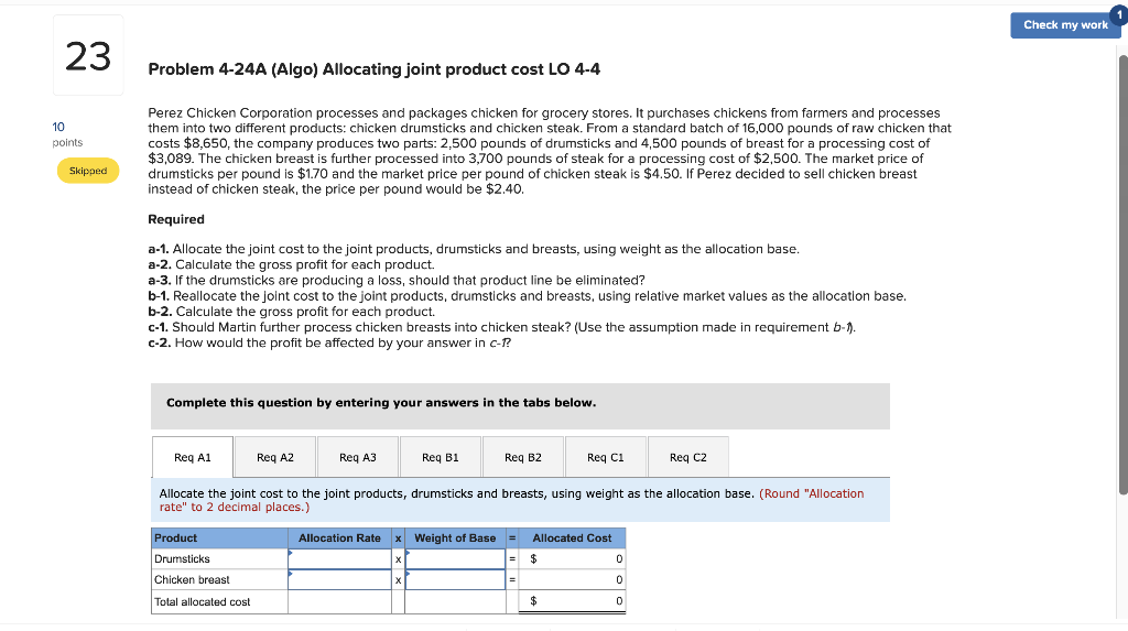 Solved Problem 4-24A (Algo) Allocating joint product cost LO | Chegg.com