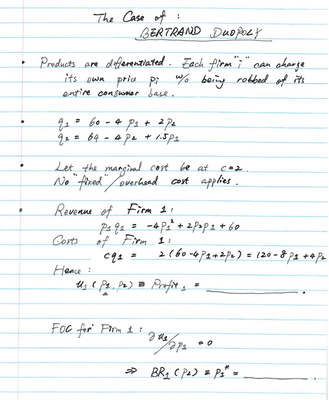 Solved Problem 2. Moving on to the case of Bertrand Duopoly | Chegg.com