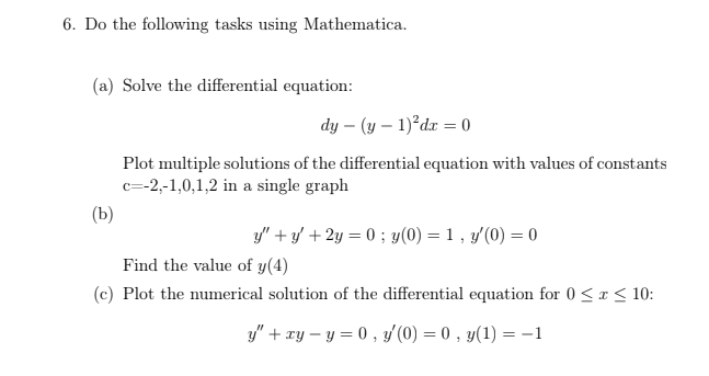 6. Do the following tasks using Mathematica. (a) | Chegg.com
