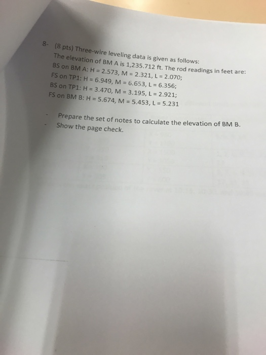 Solved 8- (8 pts) Three-wire leveling data is given as | Chegg.com