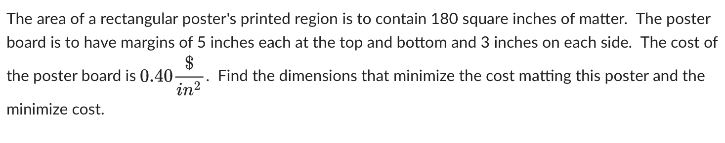 Solved The area of a rectangular poster's printed region is | Chegg.com