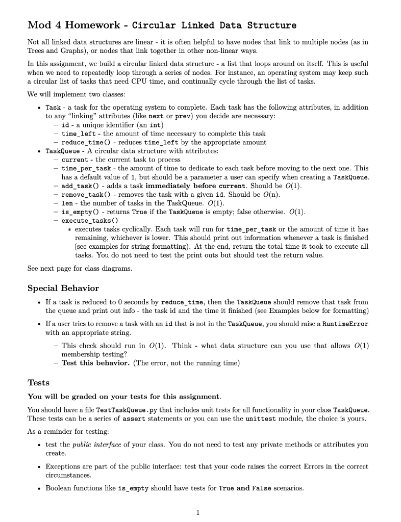 Solved Mod 4 Homework - Circular Linked Data Structure Not | Chegg.com