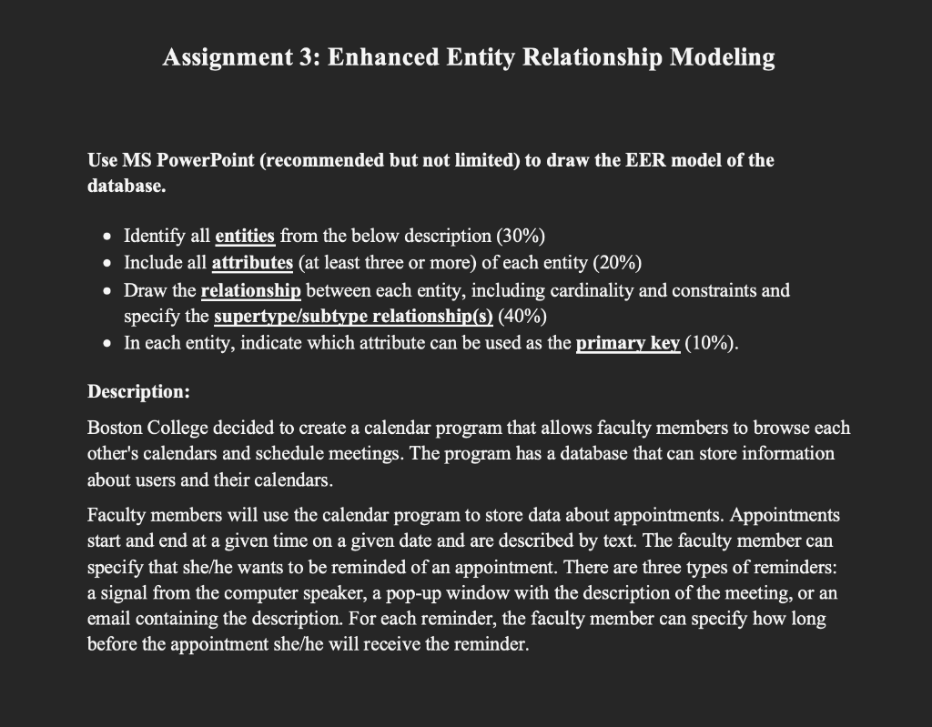 Solved Assignment 3: Enhanced Entity Relationship Modeling | Chegg.com