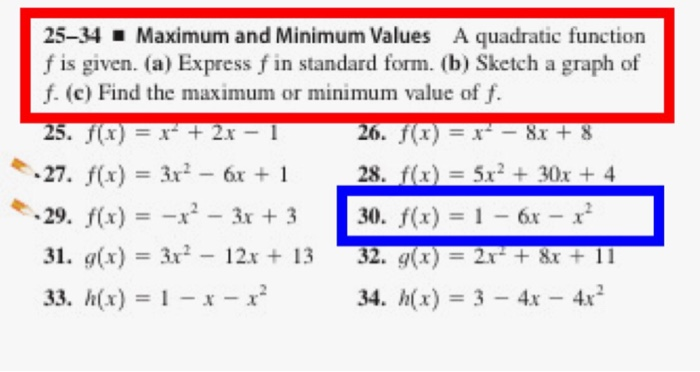 Solved 25 34 Maximum And Minimum Values A Quadratic Function Chegg