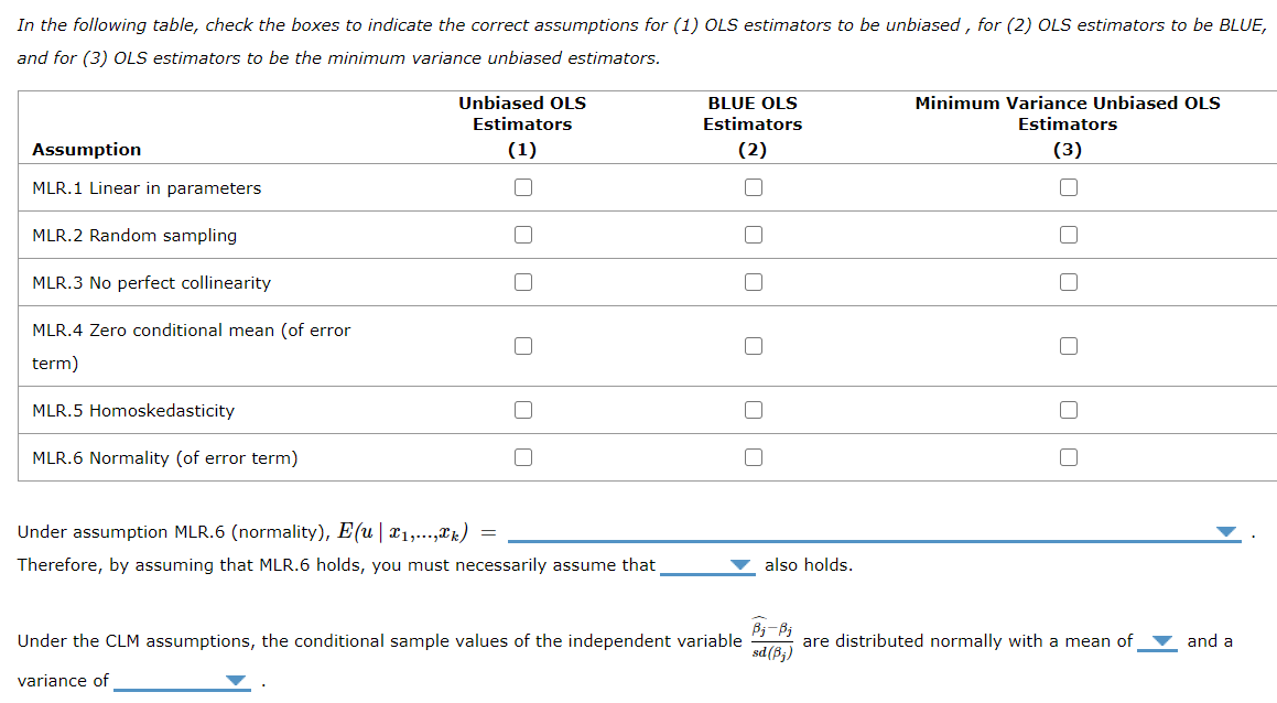 Solved In the following table, check the boxes to indicate | Chegg.com