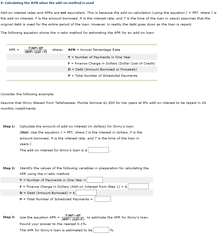 Solved 9. Calculating the APR when the add-on method is used | Chegg.com