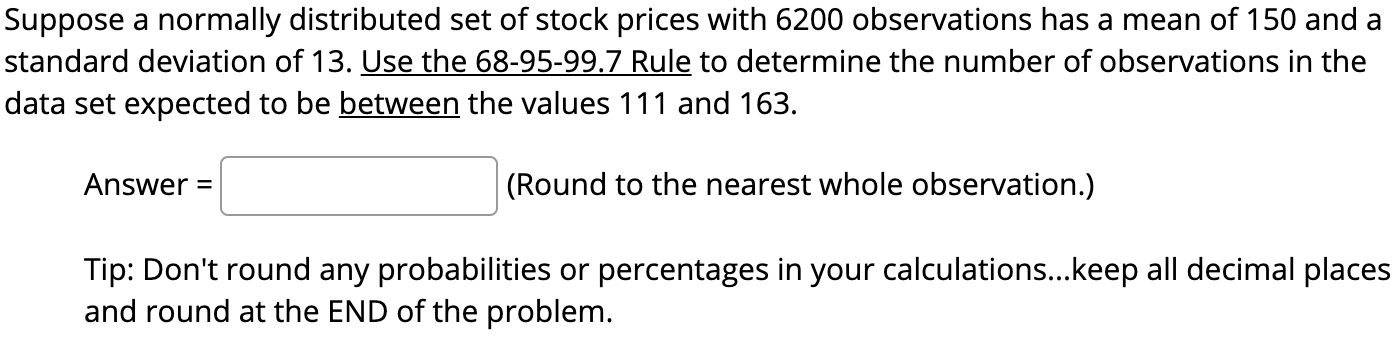Solved Suppose a normally distributed set of stock prices | Chegg.com