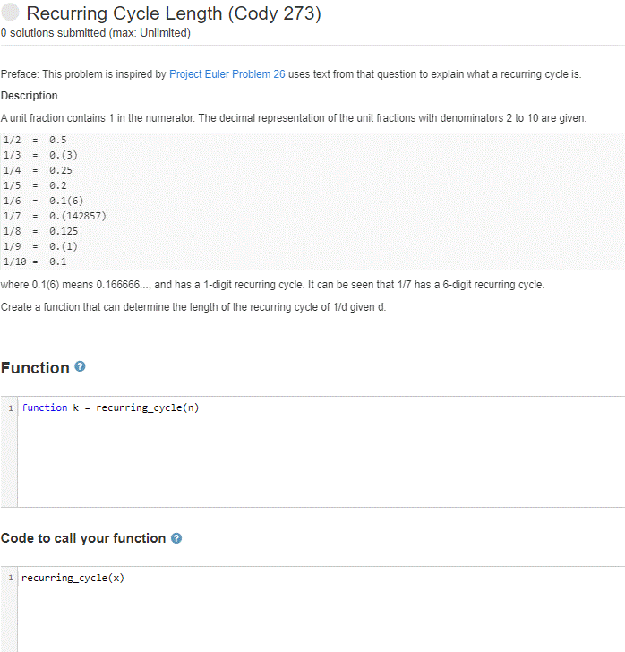 Solved Recurring Cycle Length (Cody 273) O solutions | Chegg.com