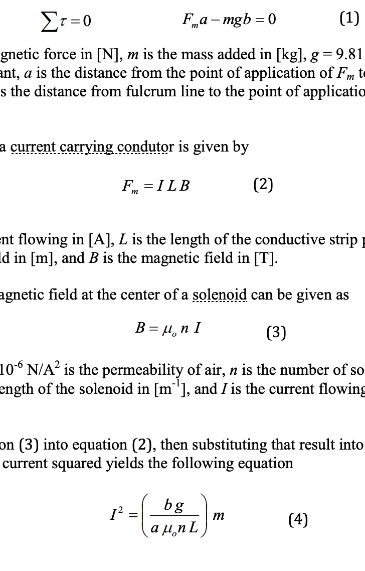 Solved Στ= 0 Fma – mgb = 0 (1) gnetic force in [N], m is the | Chegg.com