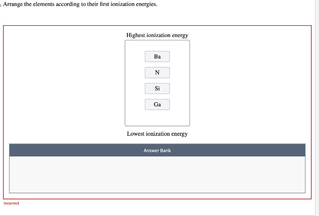 Solved Arrange the elements according to their first | Chegg.com