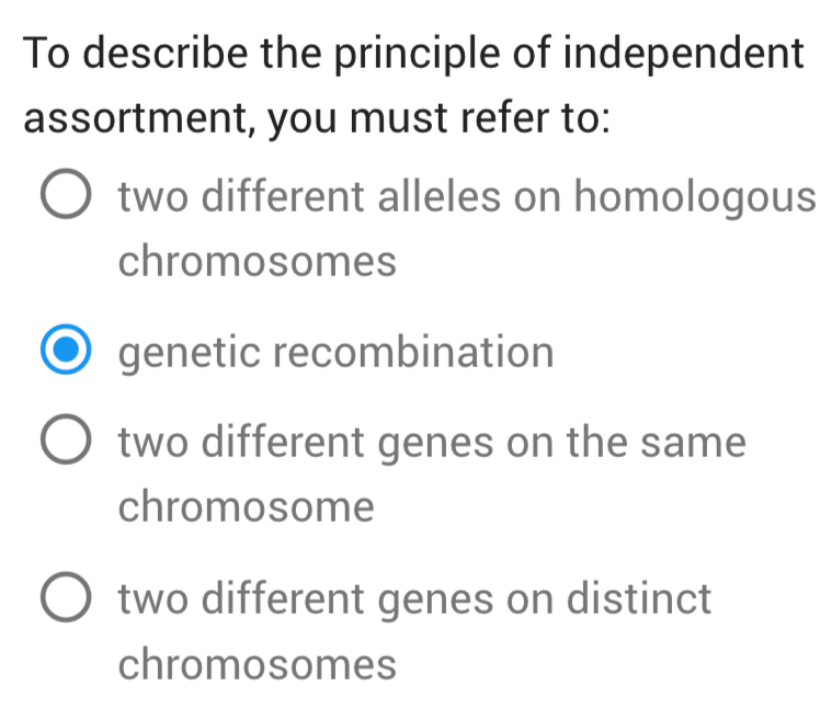 Solved To describe the principle of independent assortment, | Chegg.com
