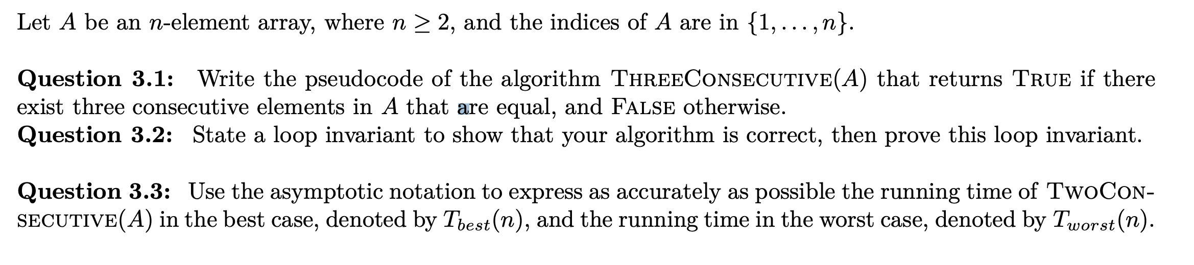 Solved Let A be an n-element array, where n≥2, and the | Chegg.com