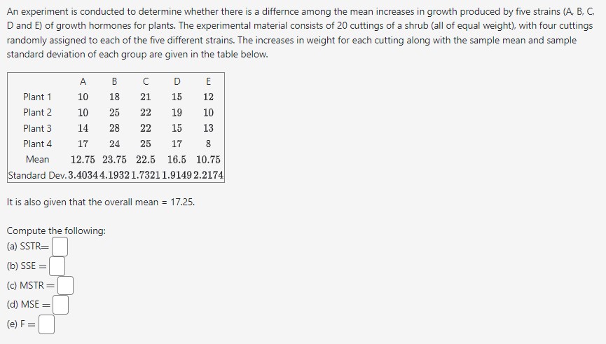 Solved An experiment is conducted to determine whether there | Chegg.com