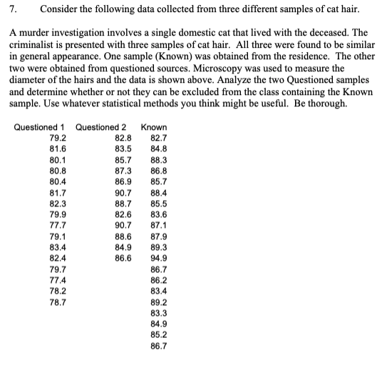 7. Consider the following data collected from three | Chegg.com