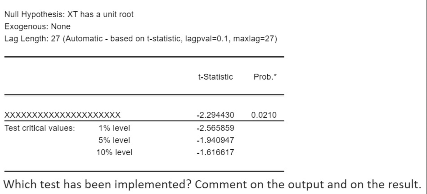 Solved Which test has been implemented? Comment on the | Chegg.com