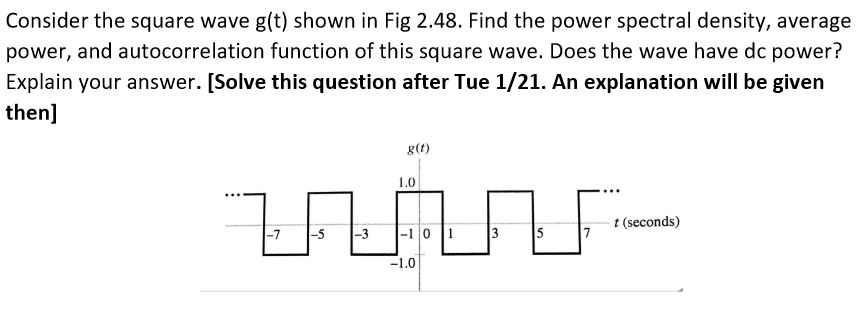 Solved Consider the square wave g(t) shown in Fig 2.48. Find | Chegg.com