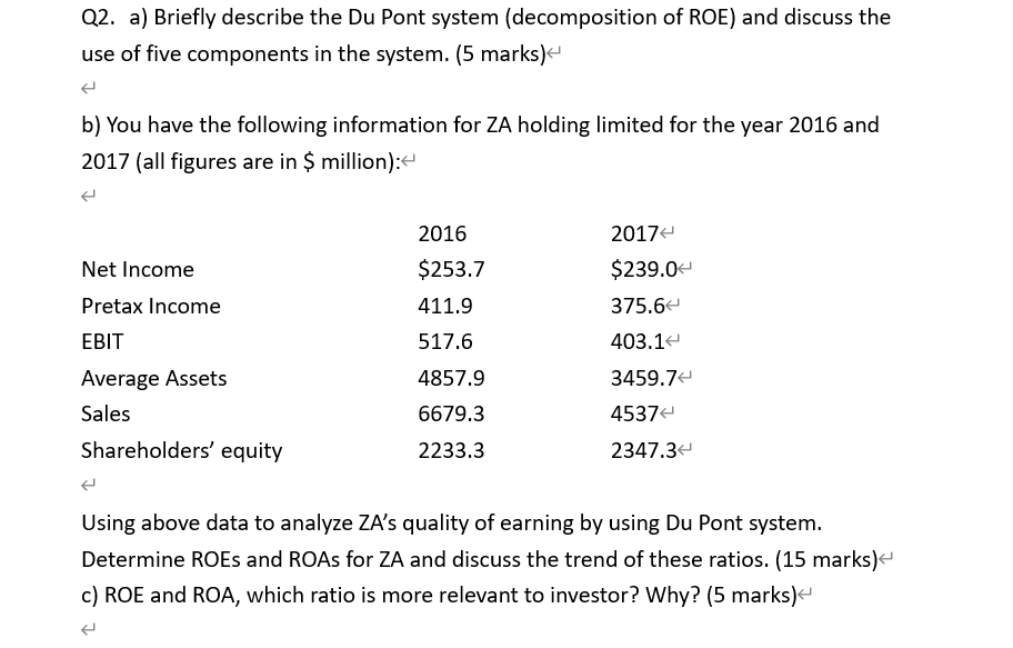 Solved Q2. a) Briefly describe the Du Pont system | Chegg.com