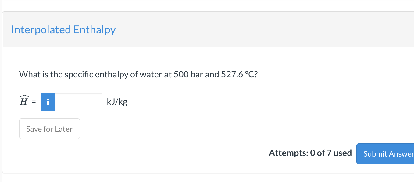 Solved Interpolated Enthalpy What is the specific enthalpy | Chegg.com