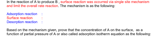 In the reaction of A to produce B, surface reaction | Chegg.com