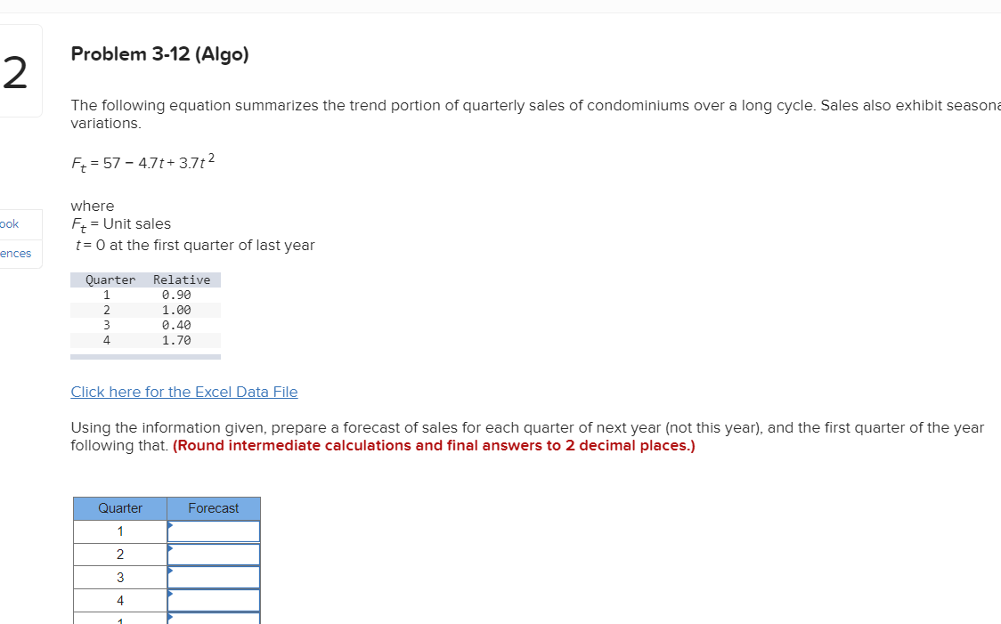 Solved The following equation summarizes the trend portion | Chegg.com