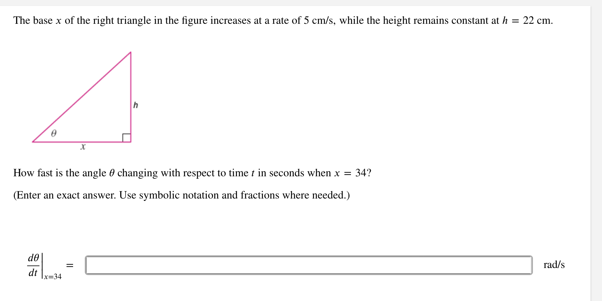 Solved The base x of the right triangle in the figure | Chegg.com