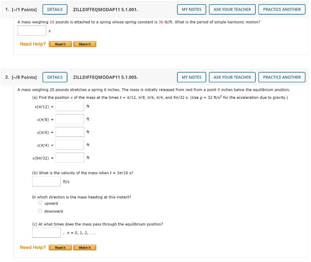 Solved 1. (-/1 Points) DETAILS ZILLDIFFEQMODAP11 5.1.001. MY | Chegg.com Solved 1. (-/1 Points) DETAILS ZILLDIFFEQMODAP11 5.1.001. MY | Chegg.com