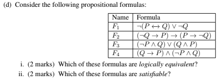 Solved (d) Consider the following propositional formulas: | Chegg.com