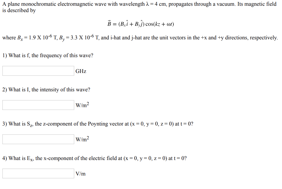 Solved A plane monochromatic electromagnetic wave with | Chegg.com