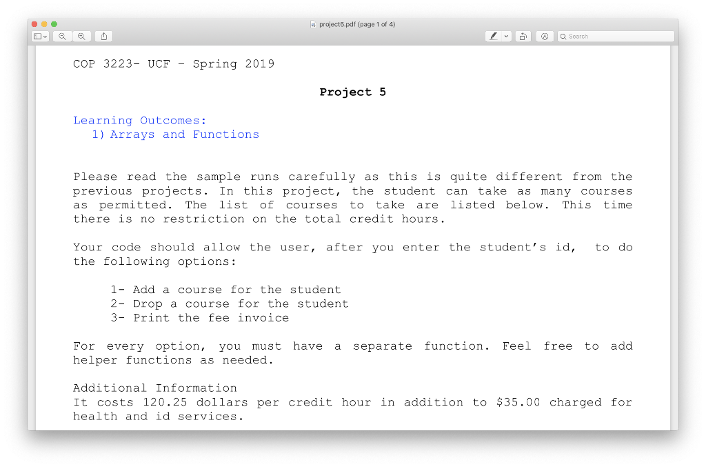project5.pdf (page 1 of 4) @ Q Soarch COP 3223- UCF - | Chegg.com