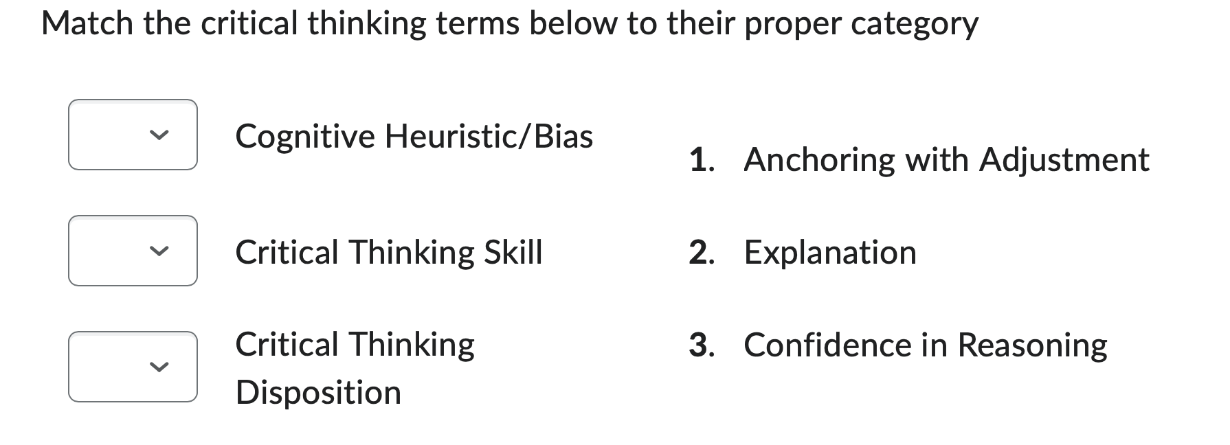 Match the critical thinking terms below to their | Chegg.com