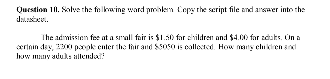 Solved Question 10. Solve the following word problem. Copy | Chegg.com