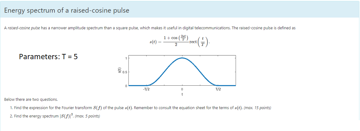 Solved Energy spectrum of a raised-cosine pulse A | Chegg.com