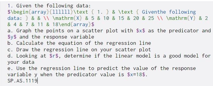 1. Given the following data: | Chegg.com