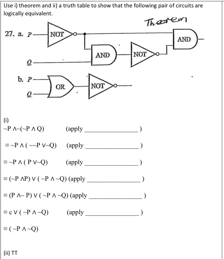 Solved Use i) ﻿theorem and ii) ﻿a truth table to show that | Chegg.com