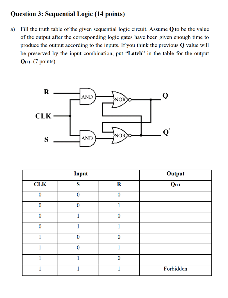 Solved Question 3: Sequential Logic (14 points) a) Fill the | Chegg.com Solved Question 3: Sequential Logic (14 points) a) Fill the | Chegg.com