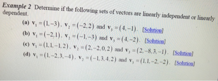 Solved Example 2 Determine If The Following Sets Of Vectors