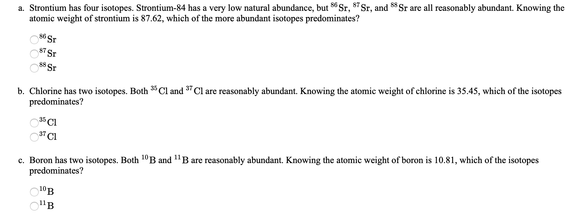 Solved a. Strontium has four isotopes. Strontium-84 has a | Chegg.com