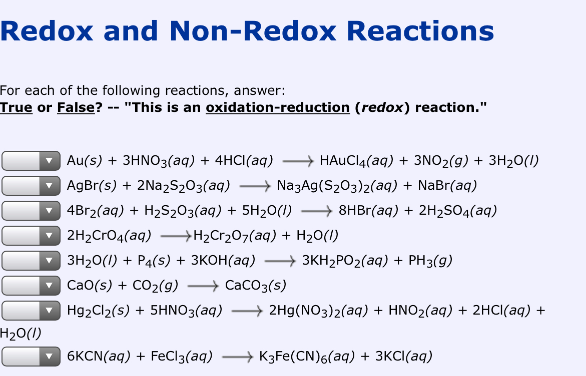 Solved Redox and Non-Redox Reactions For each of the | Chegg.com