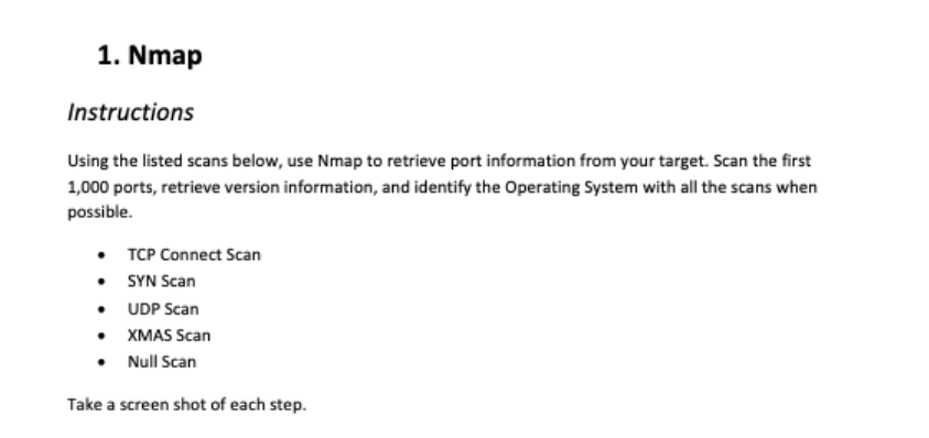 Solved 1. Nmap Instructions Using the listed scans below, | Chegg.com